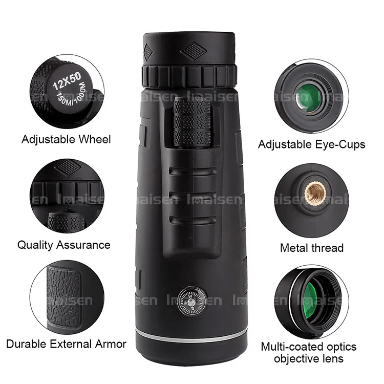 Dual Focus 12x50 Waterproof Monocular Spotting Scope With Universal Ph ...