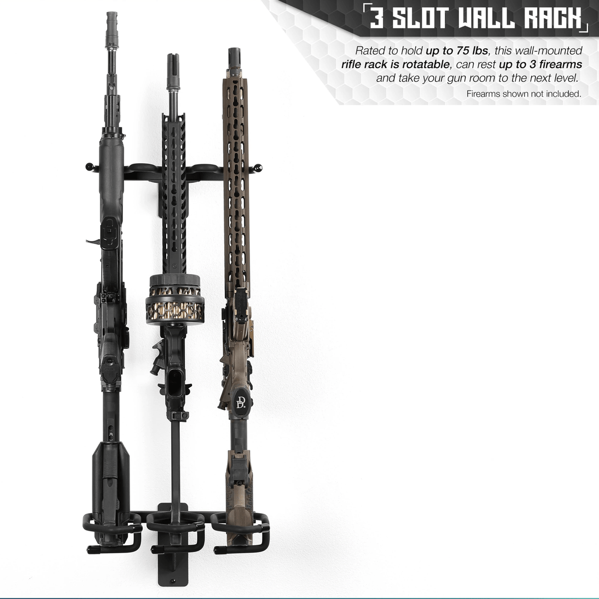 3 Slot Adjustable Wall Rack | Rotating Rifle Display Mount | SFT2 Tactical